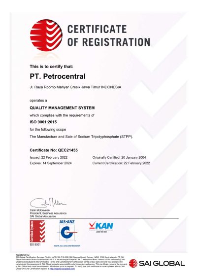 Sertifikat - Petrocentral | STPP Manufacturer